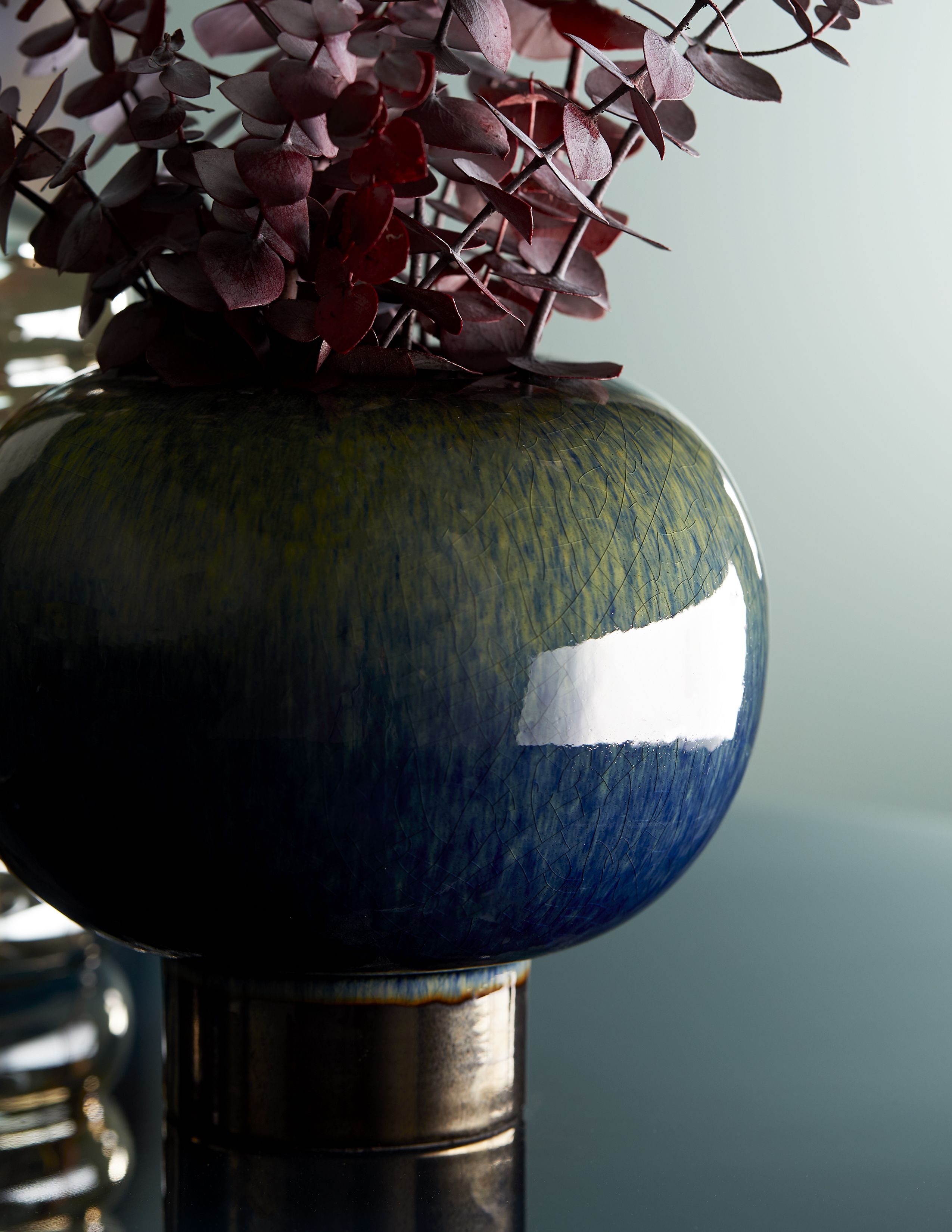 1040 - Tuttle Vases, Set of 2 - Peacock and Bronze Reactive Porcelain