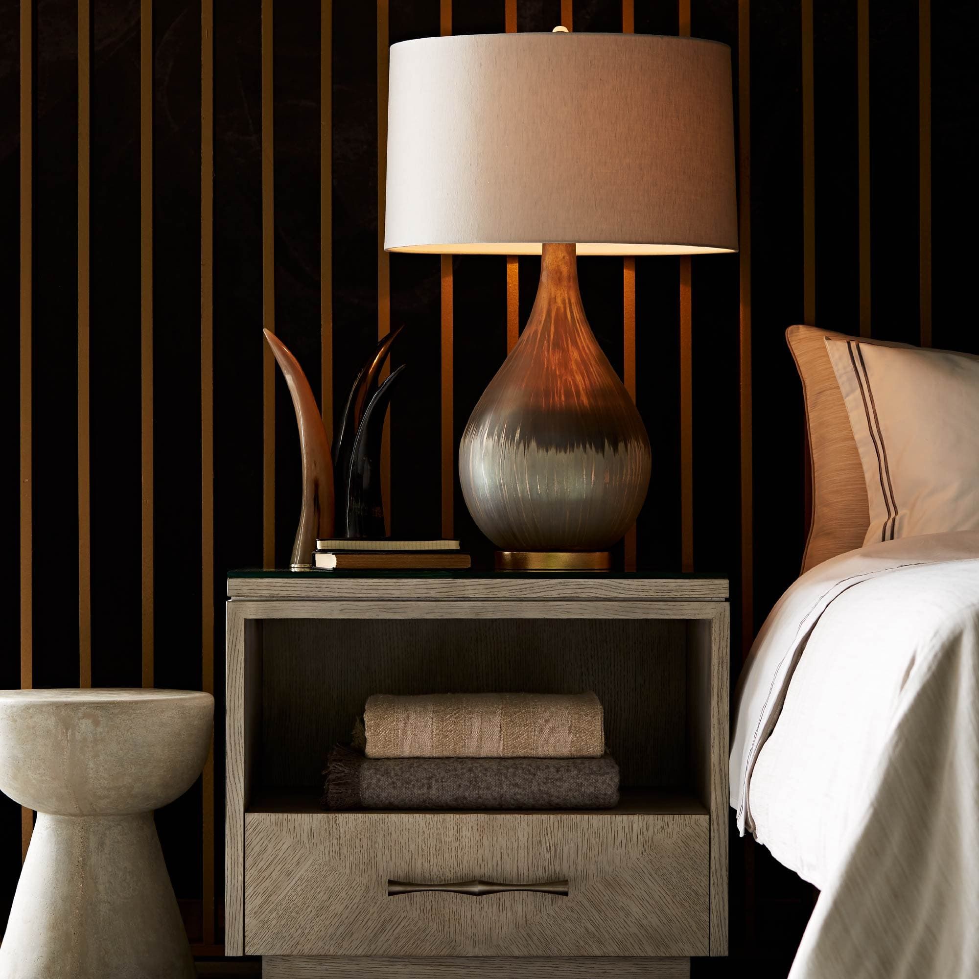 44415-295 - Romy Lamp - Satin Silvered Bronze Glass, Gold Leafed Wood