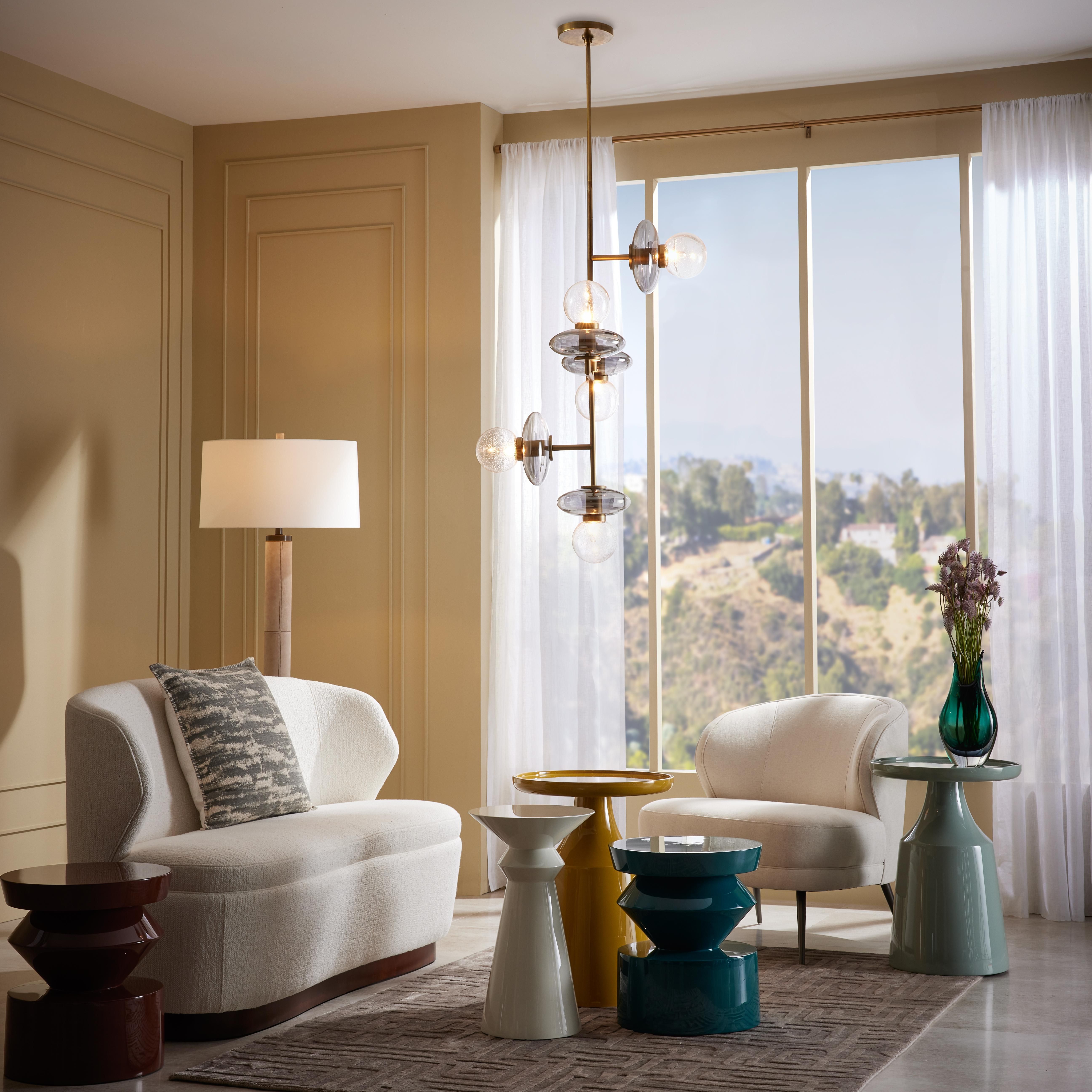 89654 - Pimpri Chandelier - Blue Smoke Glass, Clear Seedy Glass