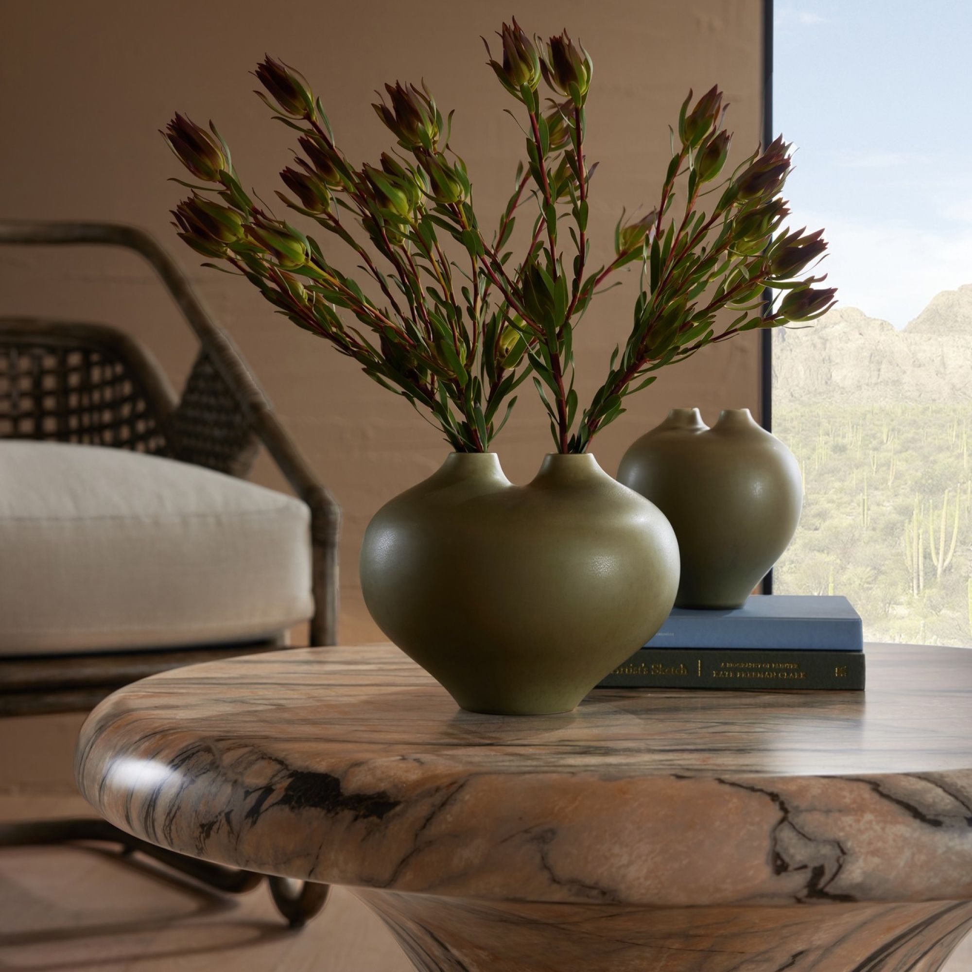 AVE04 - Yeli Sculptures, Set of 2 - Olive