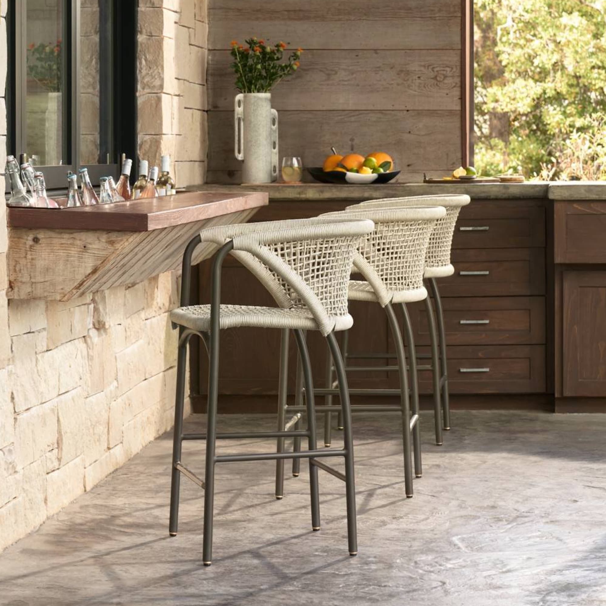 FSS02 - Enzo Outdoor Bar Stool - Buff Plain Weave