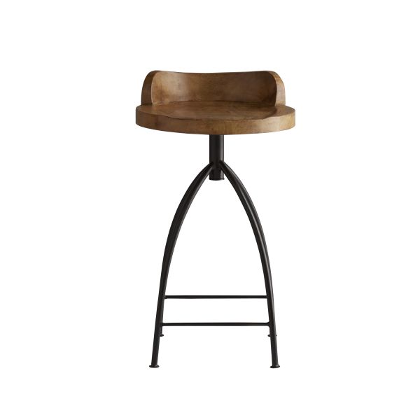 6535 - Henson Counter Stool - Natural, Waxed Wood Seat, Natural Iron