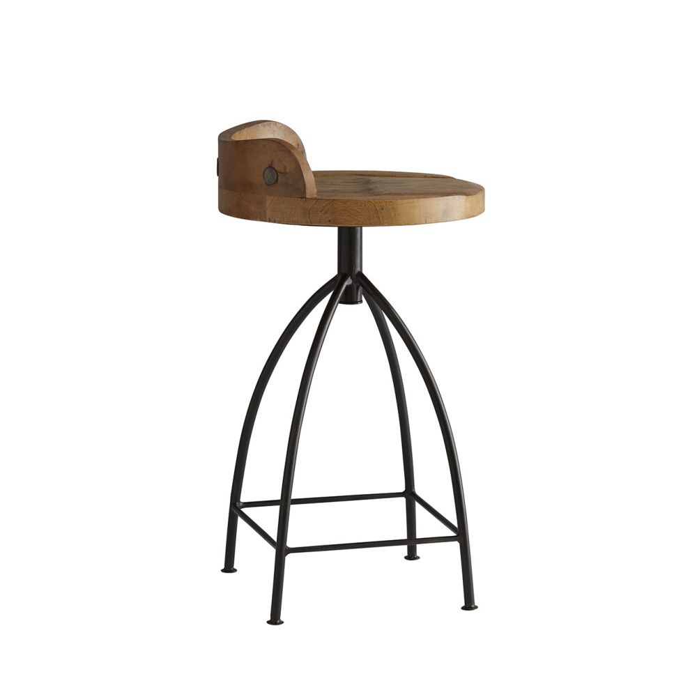 6535 - Henson Counter Stool - Natural, Waxed Wood Seat, Natural Iron